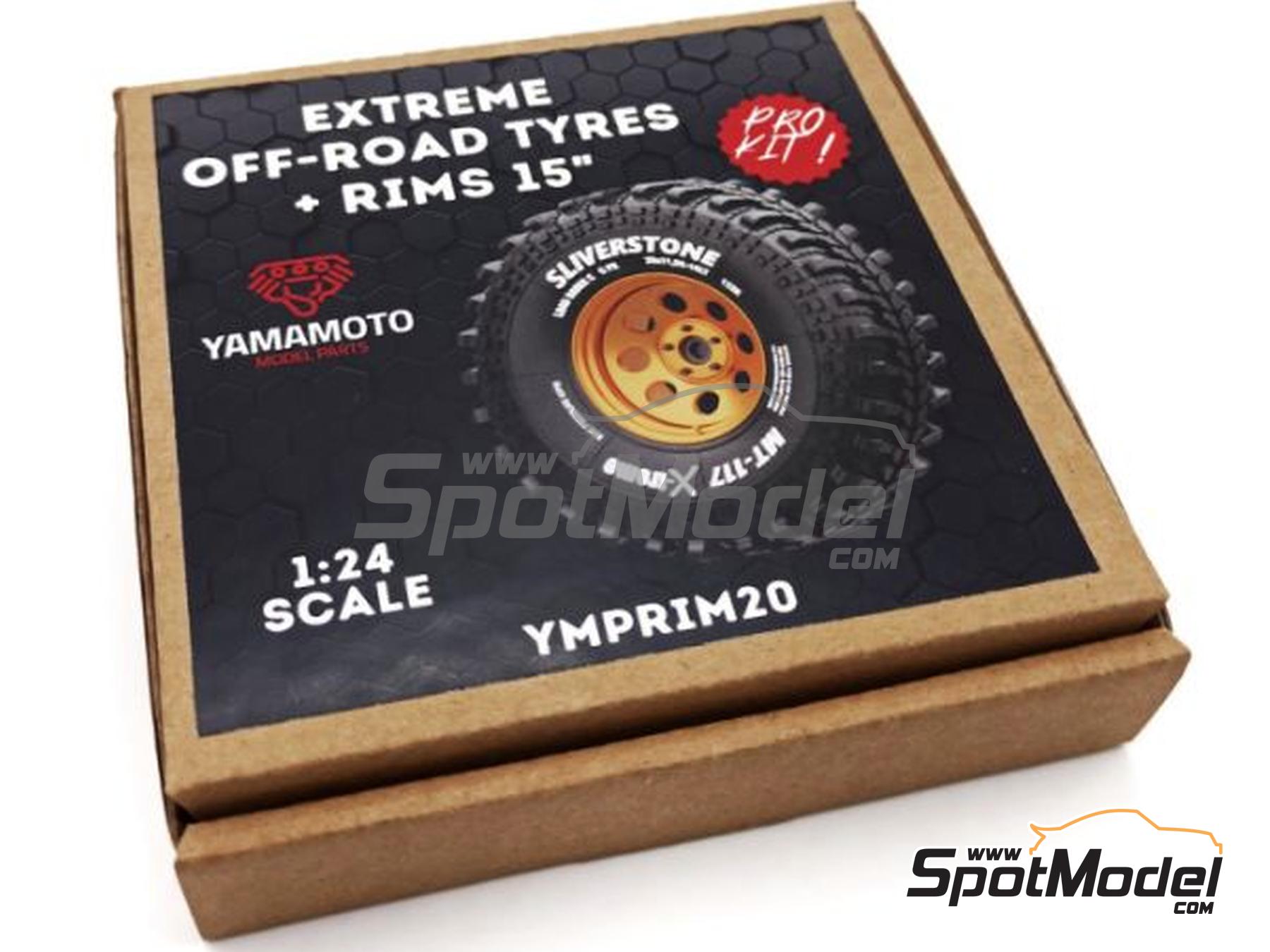 Yamamoto Model Parts YMPRIM20: Rims and tyres set 1/24 scale - Extreme all-terrain tires + 15 ...